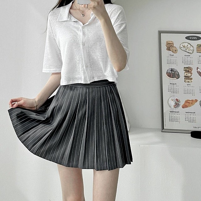 스쿨룩 테니스 스타일의 주름 플리츠 밴딩 미니 스커트 : 네이버 블로그