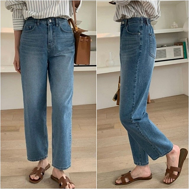 럭키룸 뒷밴딩 중청 세지 세미 배기핏 데님 팬츠 청바지 : 네이버 블로그